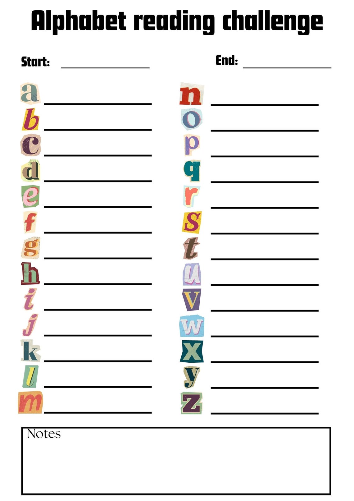 Colourful Printable A to Z Reading Challenge, Alphabet Book Challenge ...