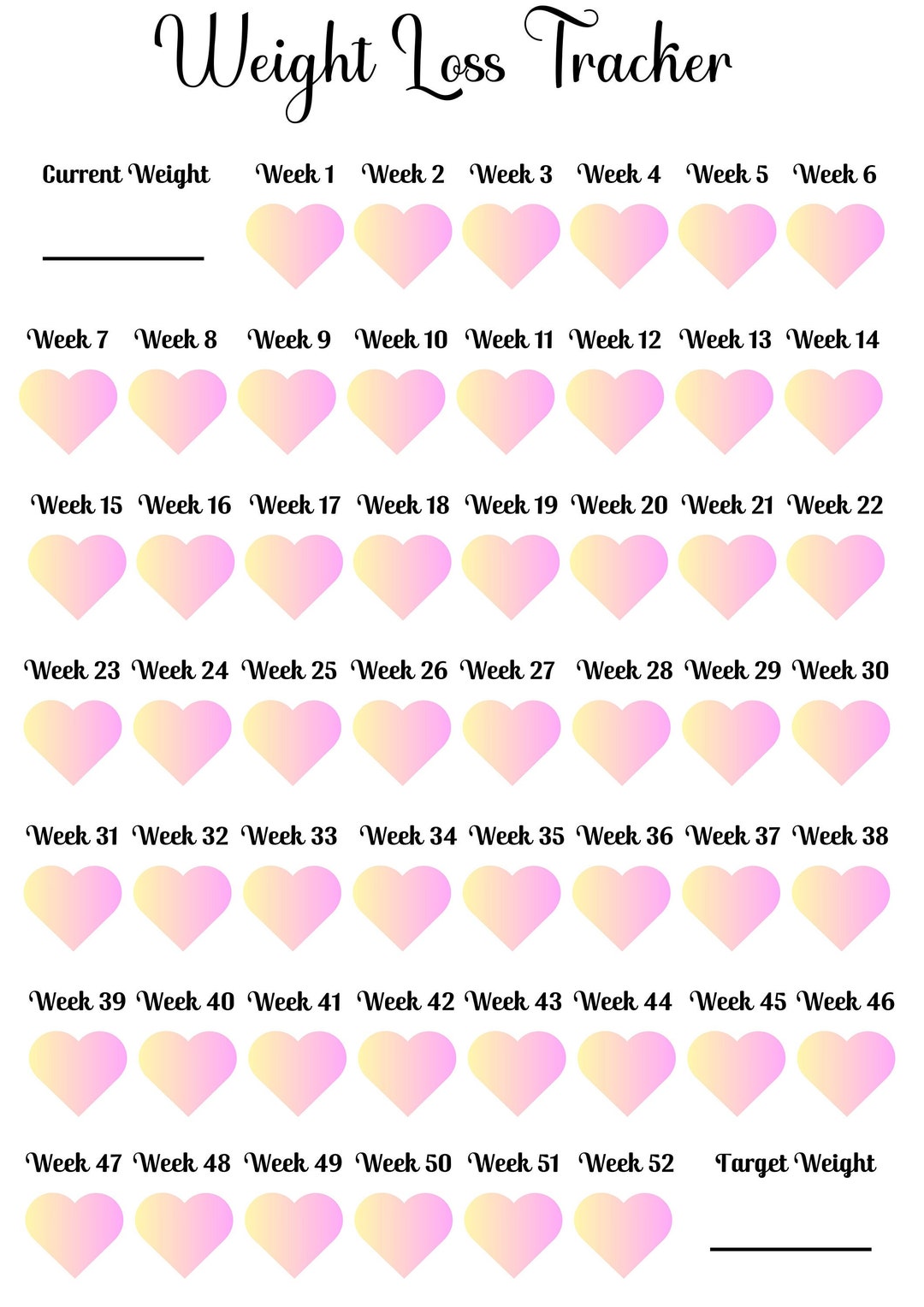 Printable 52 Week Weight Loss Tracker, A4 Weight Loss Chart Printable ...