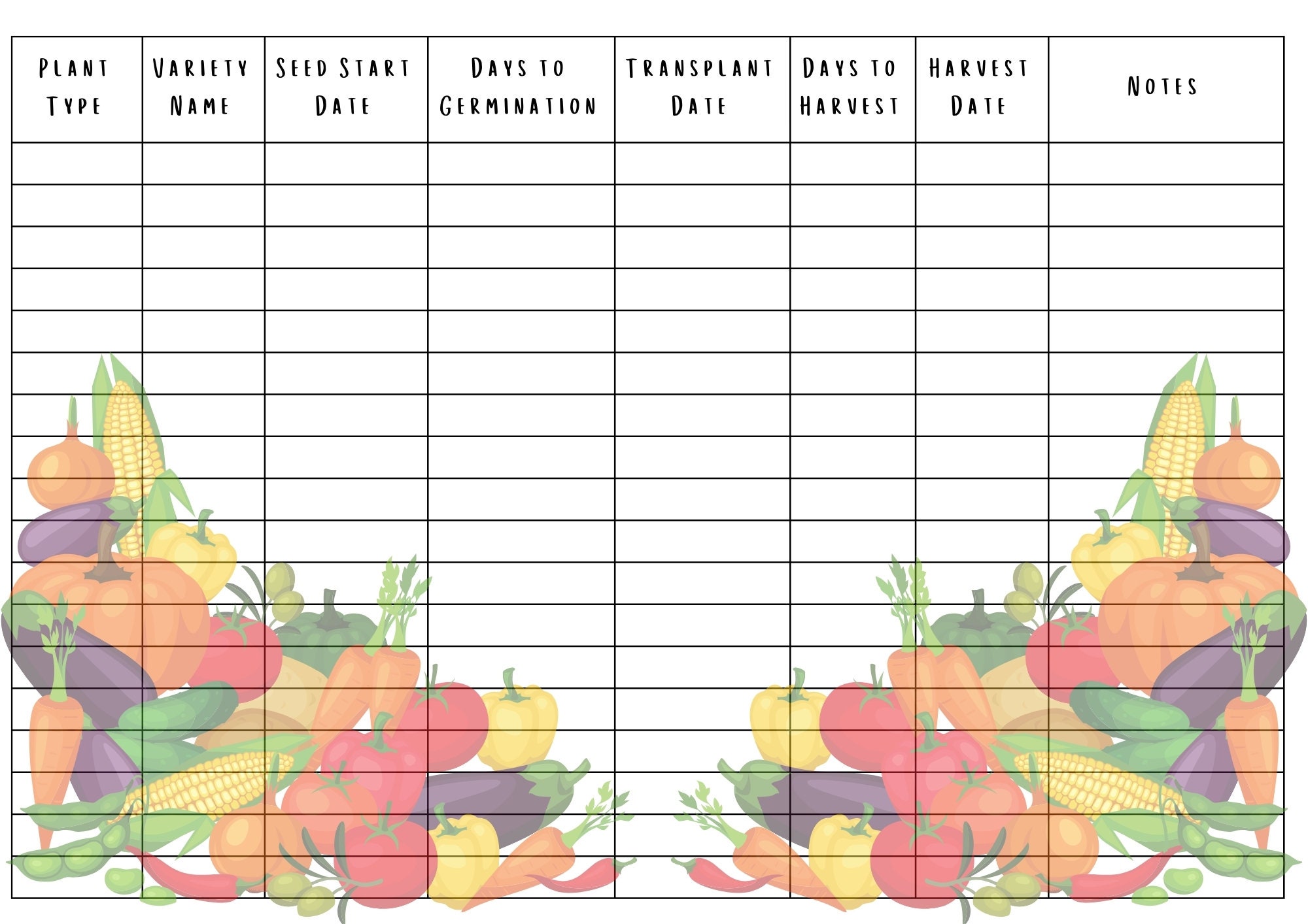 Digital Vegetable Seed Tracker, Printable Seed Sowing Sheet, Printable ...