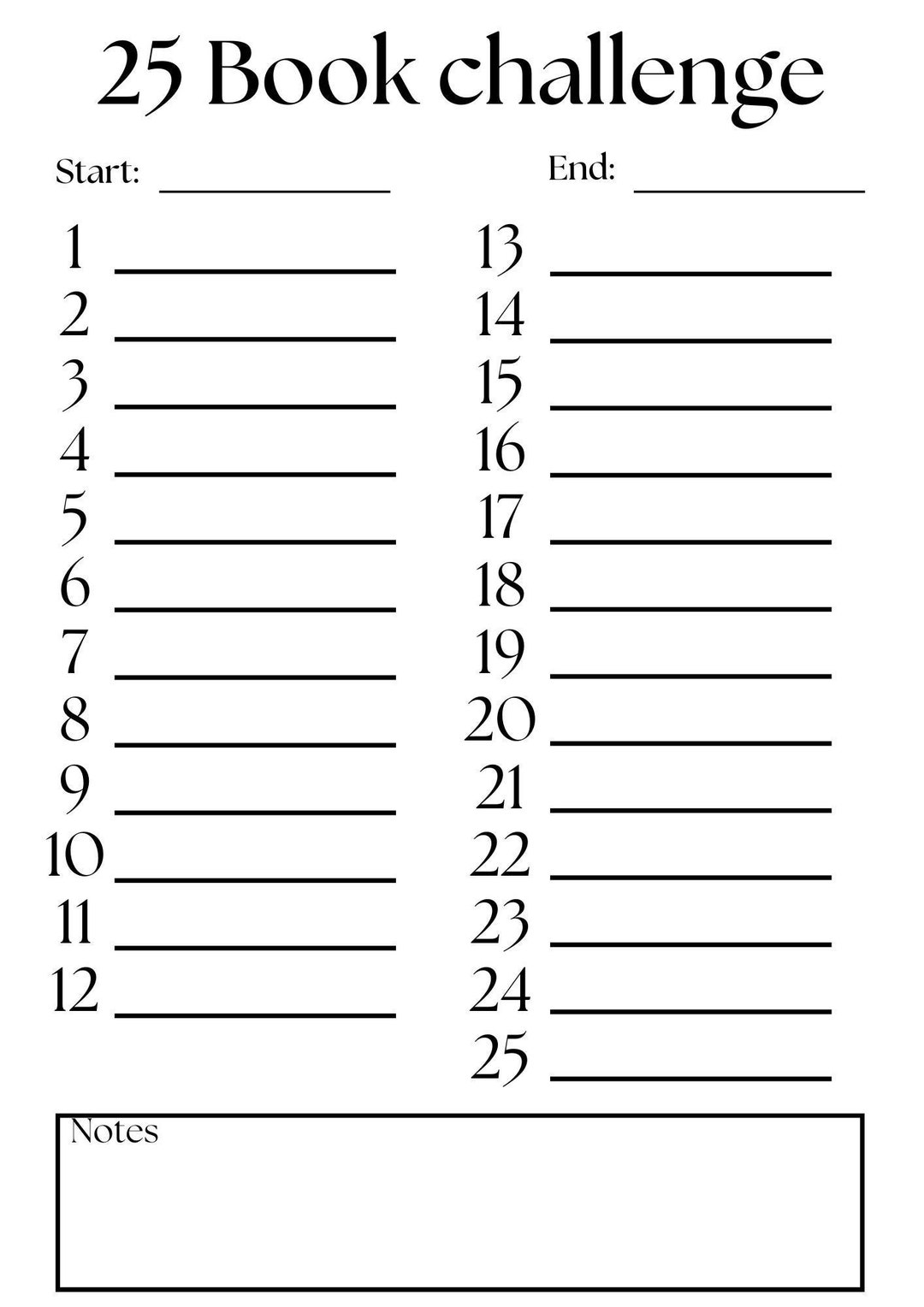 Minimalist Printable Reading Challenge, 10 25 50 Book Challenge ...