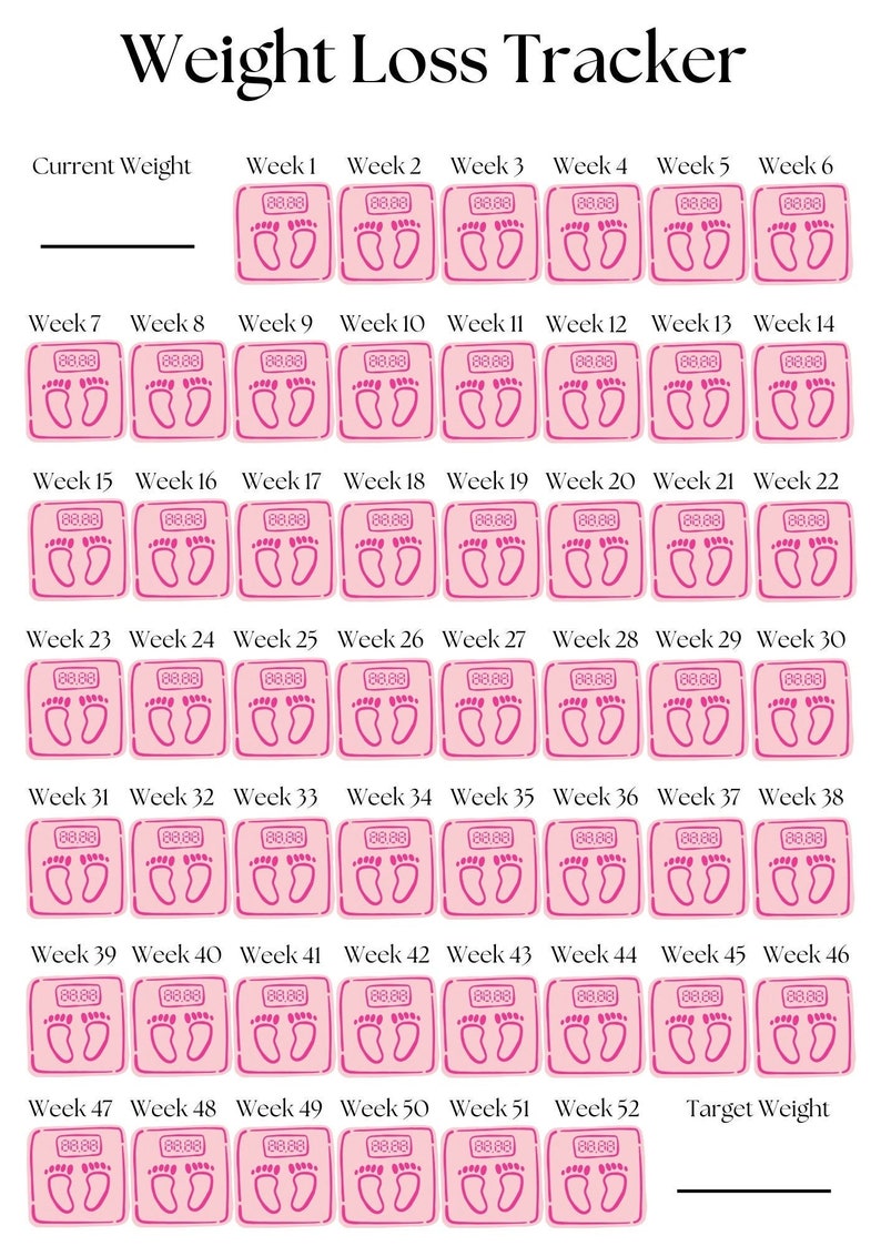 Printable 52 Week Weight Loss Tracker, A4 Weight Loss Chart Printable ...