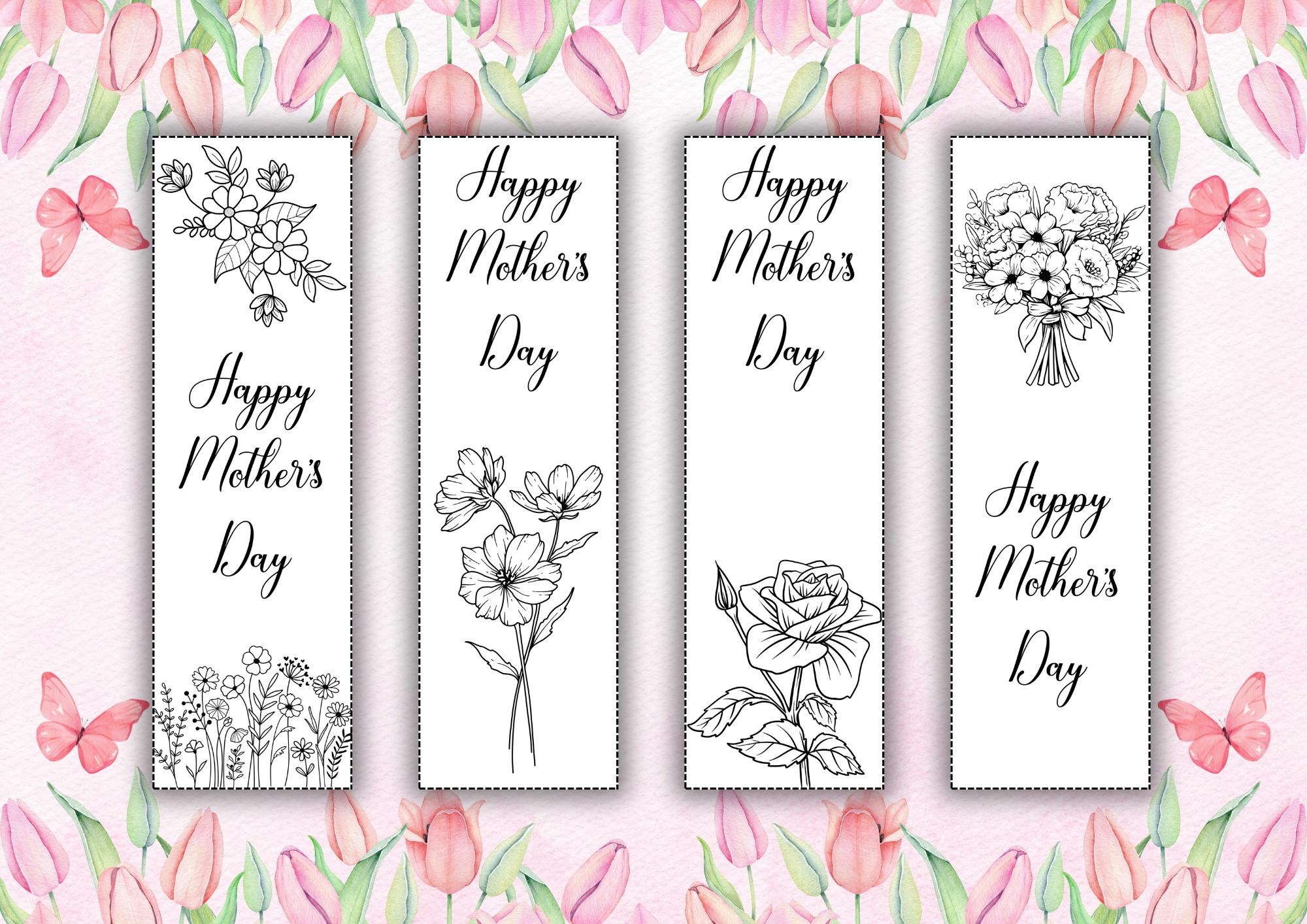 Mother's Day Printable Colouring Bookmarks, DIY Printable Mothers Day ...