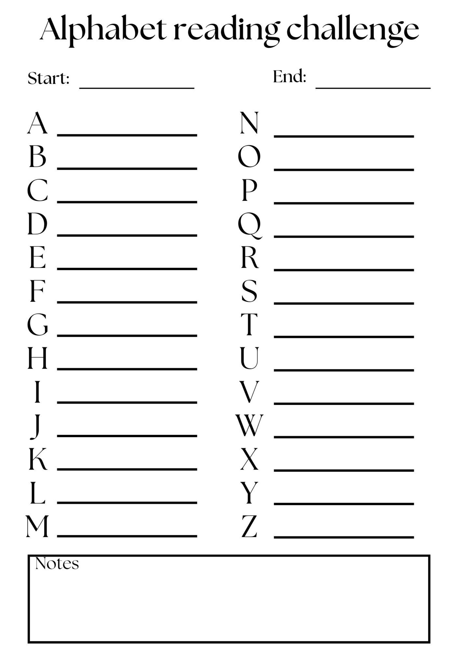 Minimalist Printable A to Z Reading Challenge, Alphabet Book Challenge ...