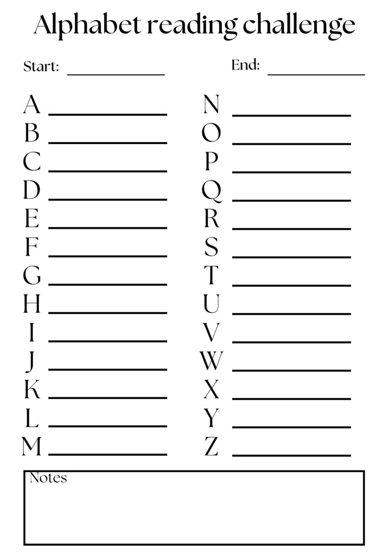 Minimalist Printable A to Z Reading Challenge, Alphabet Book Challenge ...