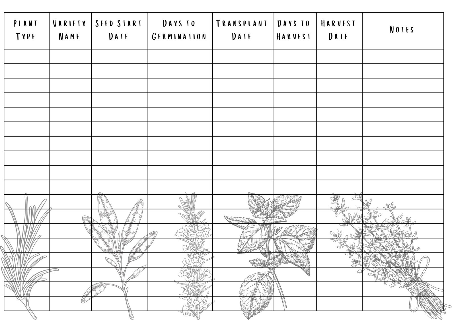 Minimalist Digital Seed Tracker, Printable Seed Sowing Sheet, Printable ...