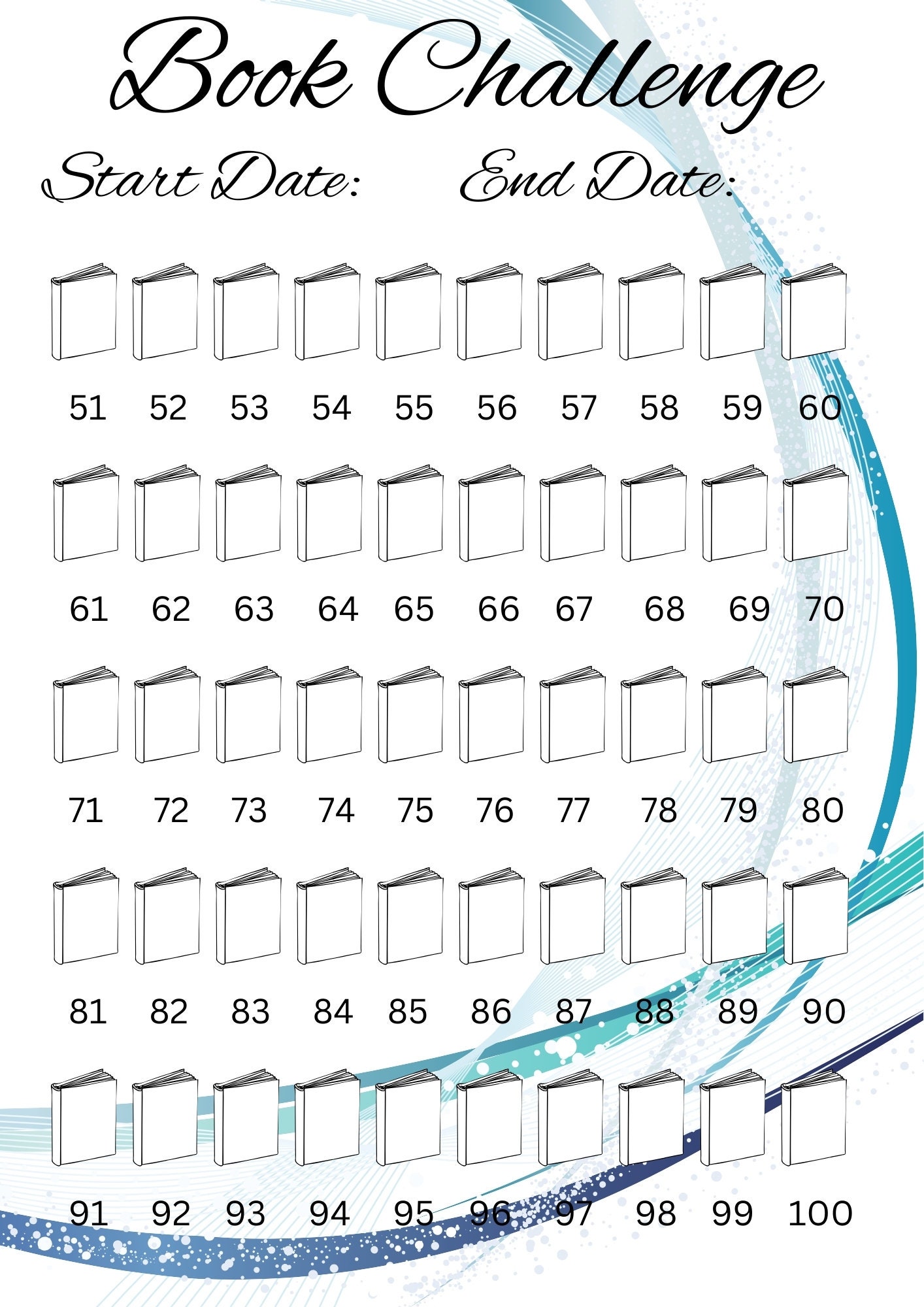 Printable Reading Tracker and Book Challenge, Reading Challenge Blue ...