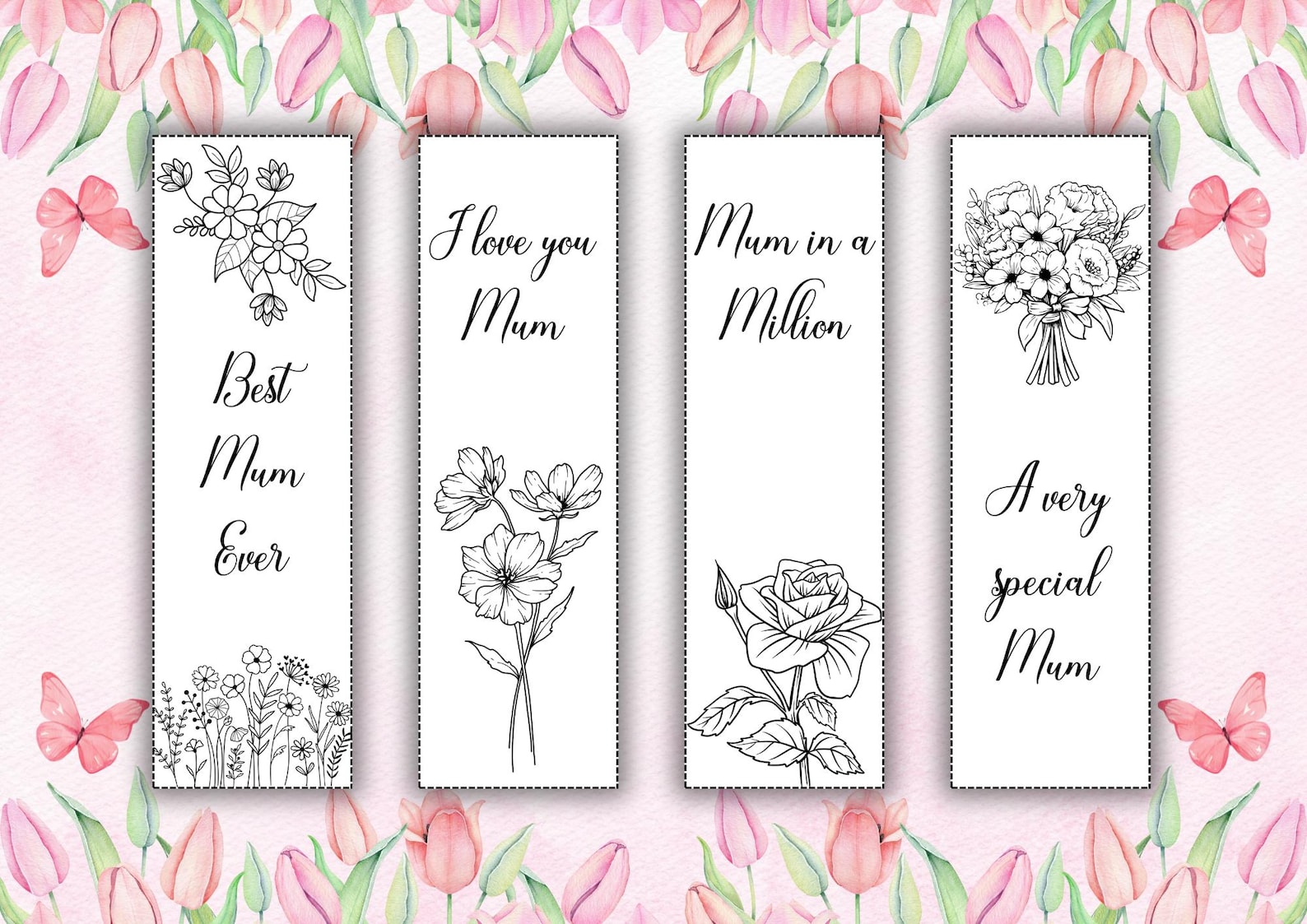 Mother's Day Printable Colouring Bookmarks, DIY Printable Mothers Day ...