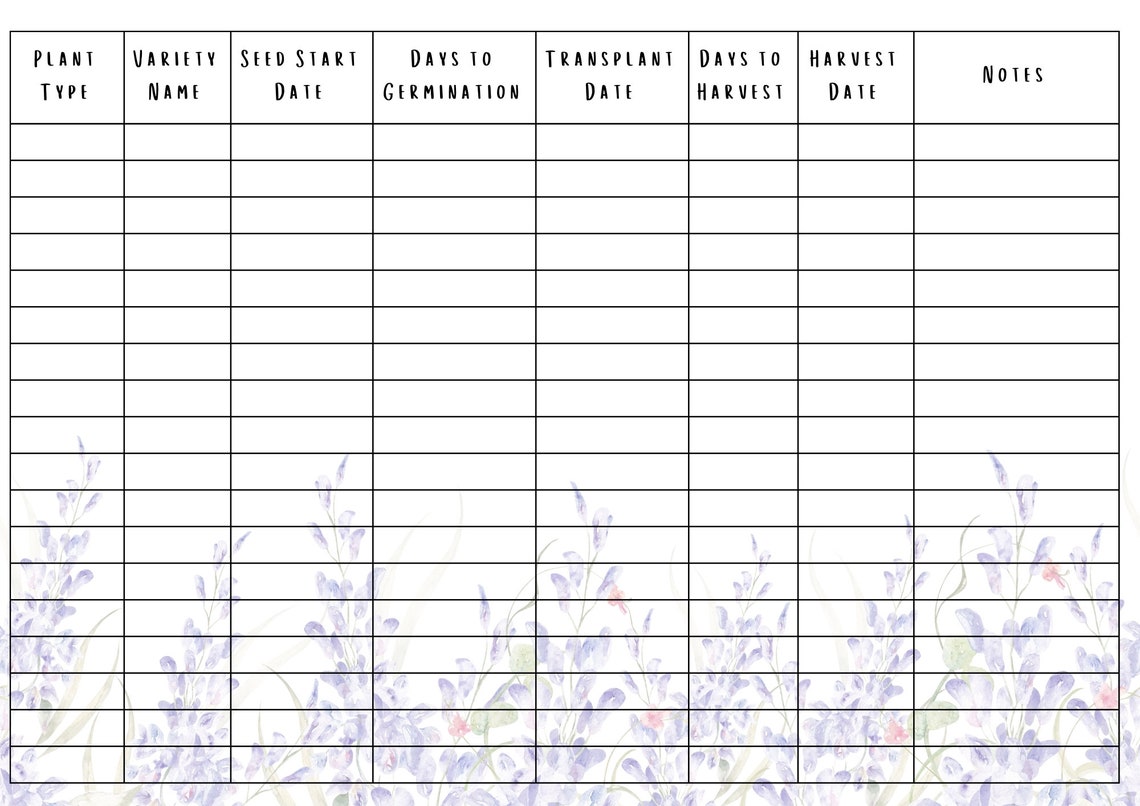 Floral Digital Seed Tracker, Printable Seed Sowing Sheet, Printable ...