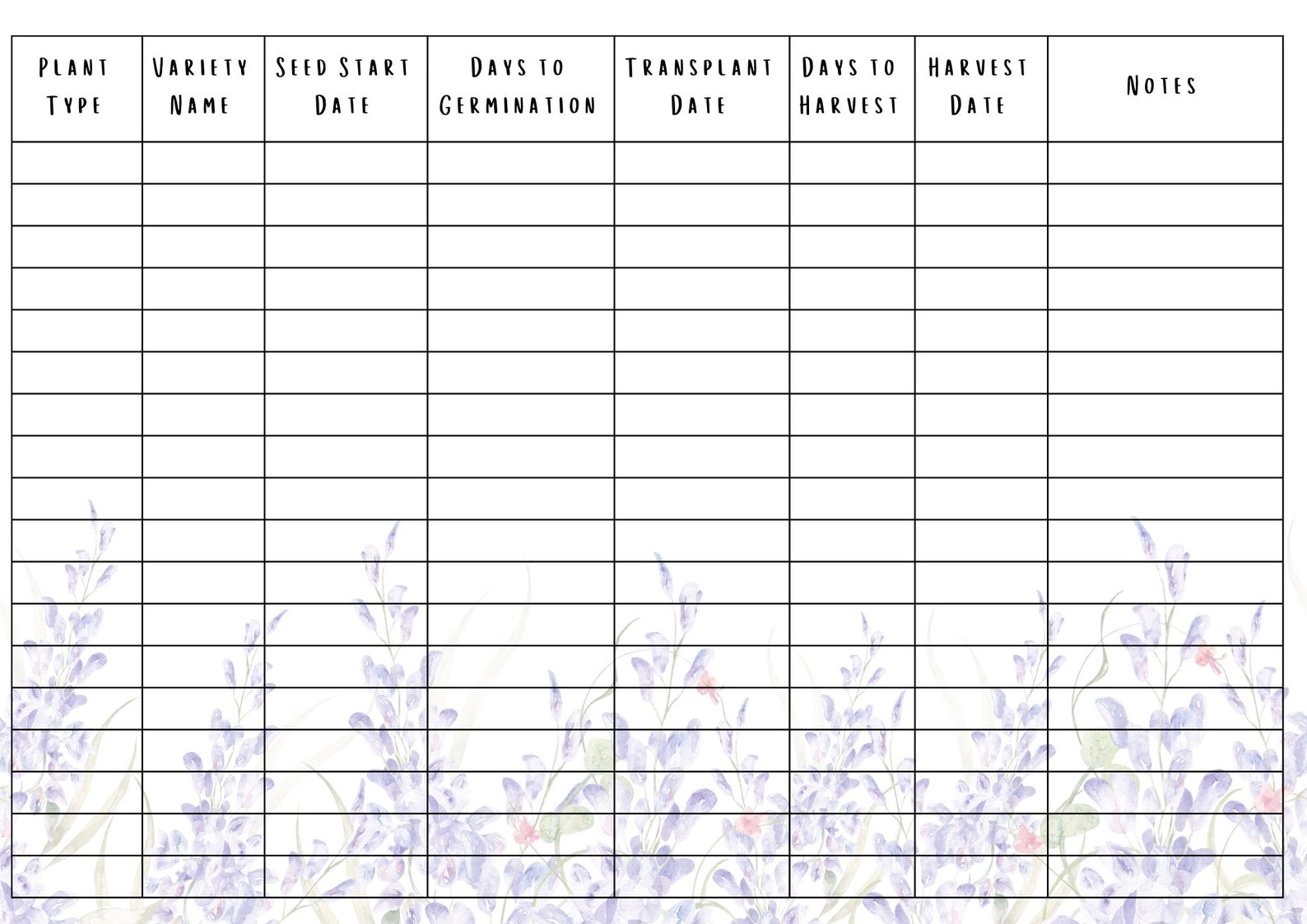 Floral Digital Seed Tracker, Printable Seed Sowing Sheet, Printable ...