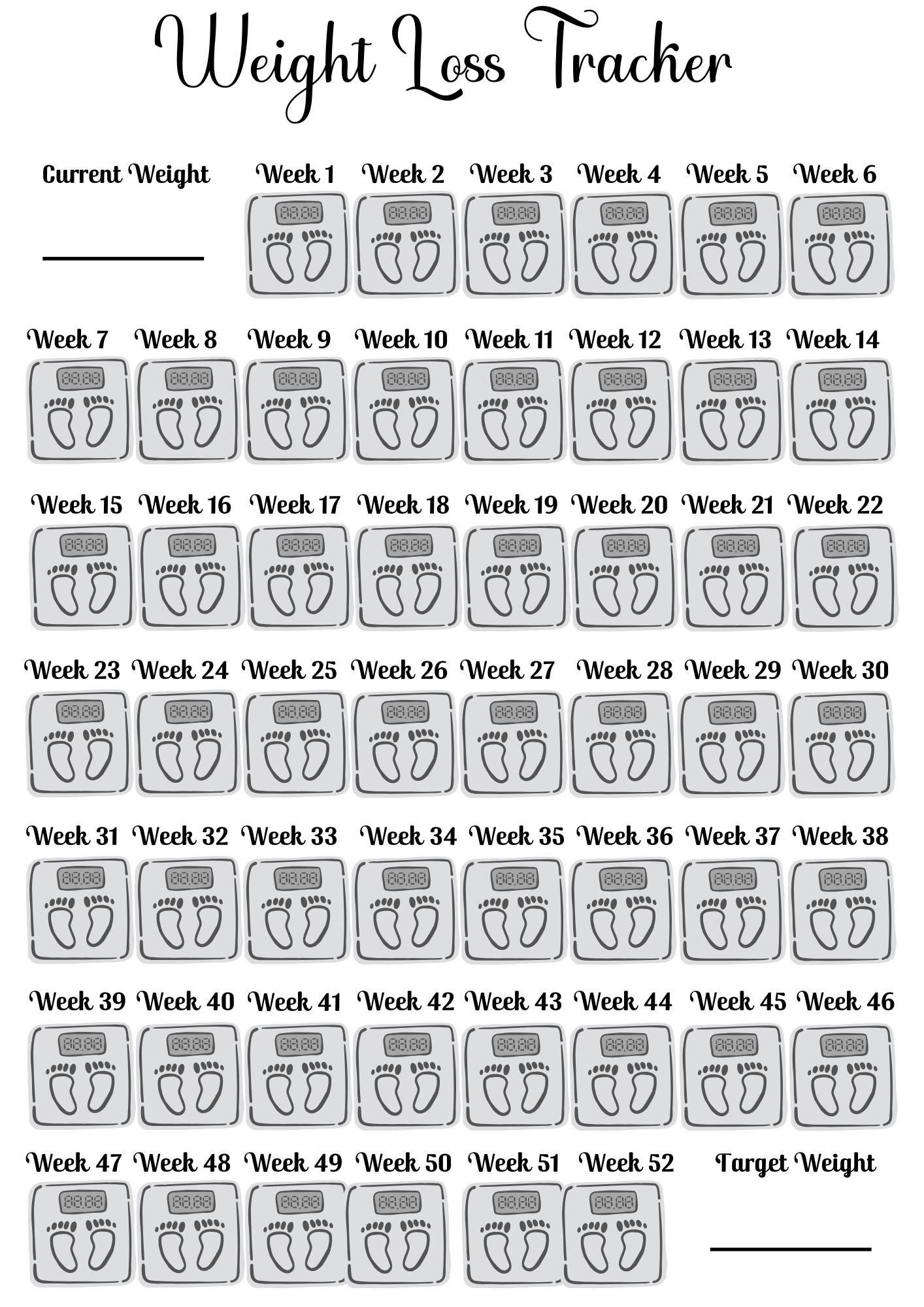 Printable 52 Week Weight Loss Tracker, A4 Weight Loss Chart Printable ...