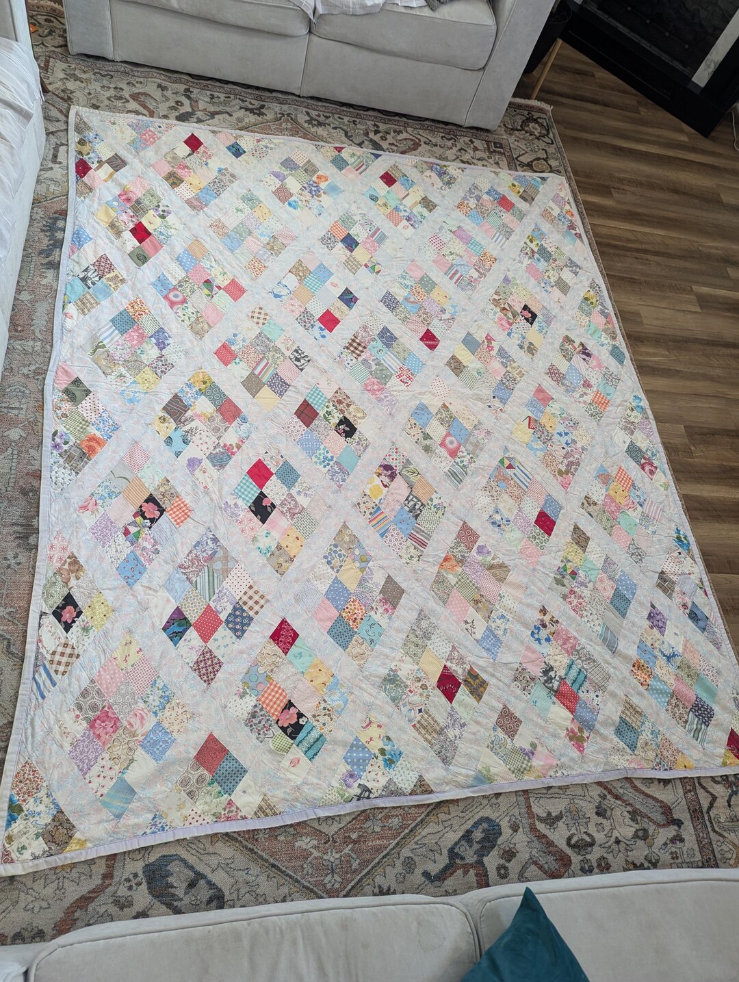 Antique Hand Made Quilt Rhombus Pattern 96x80 - Etsy