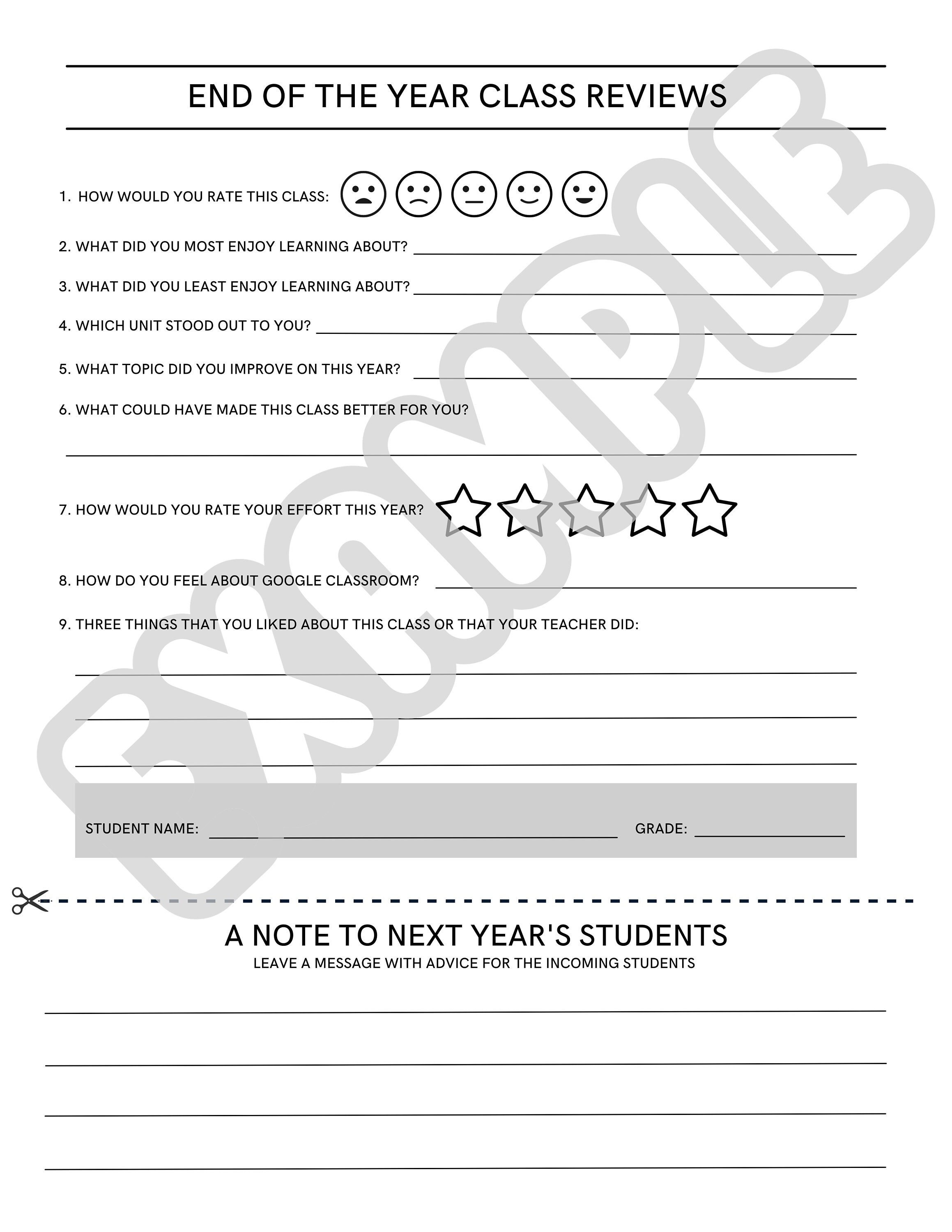 End of the Year Class Reviews - Etsy