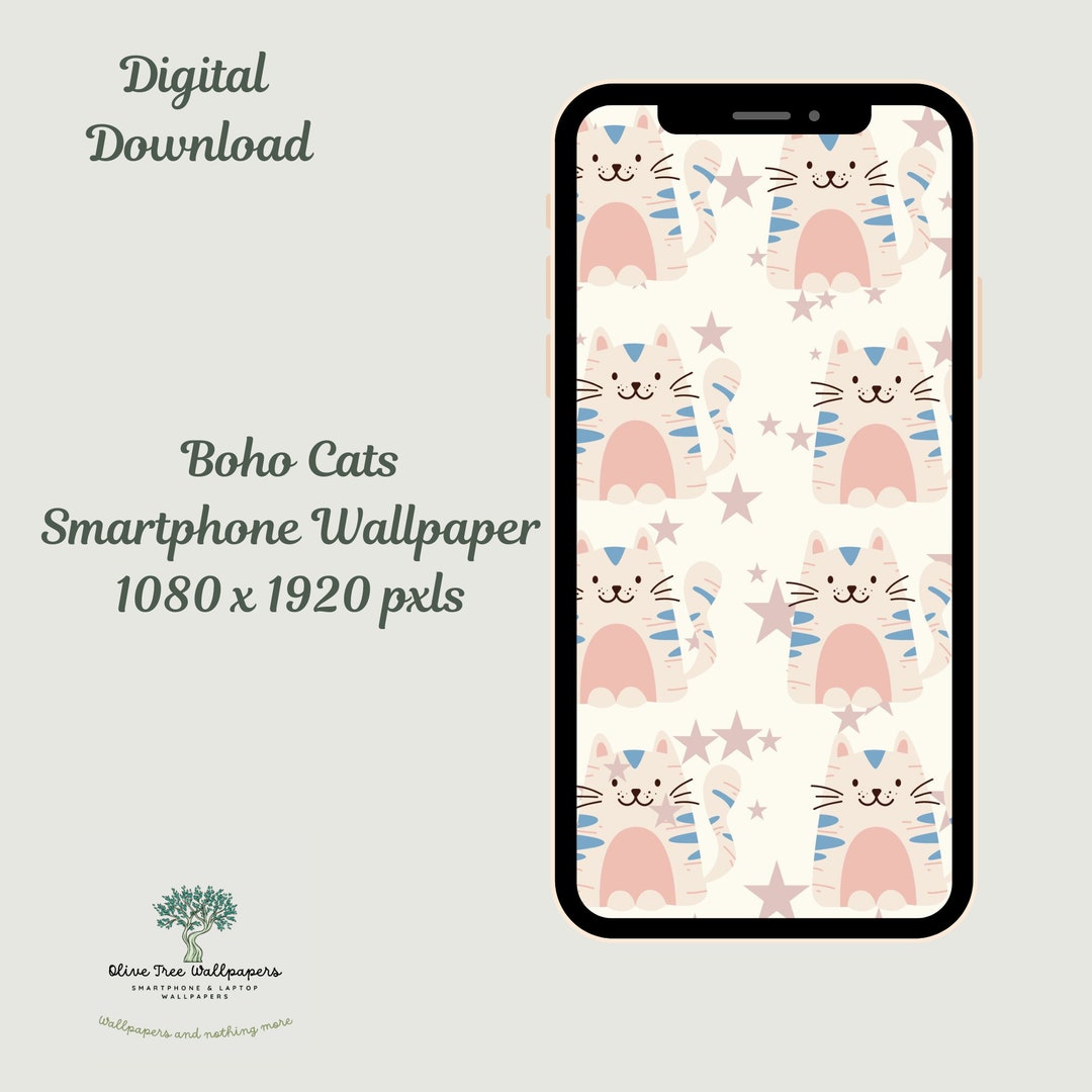 Boho Cats Smartphone Wallpaper, Instant Digital Download Phone ...