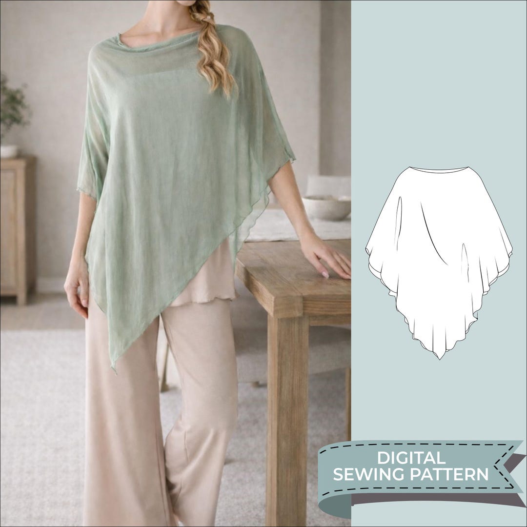 Easy Poncho Sewing Pattern PDF | Free Size Beginner Poncho Pattern ...