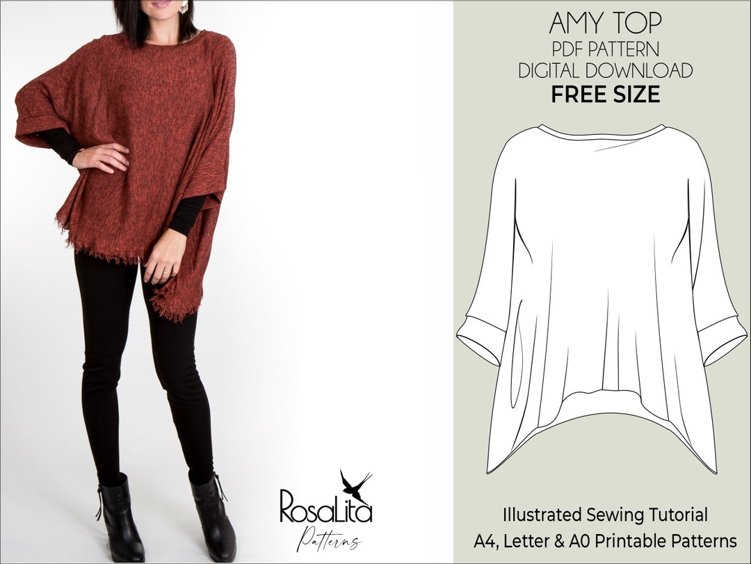 Amy Loose Top Digital PDF Sewing Pattern With Tutorial free Size, XS ...