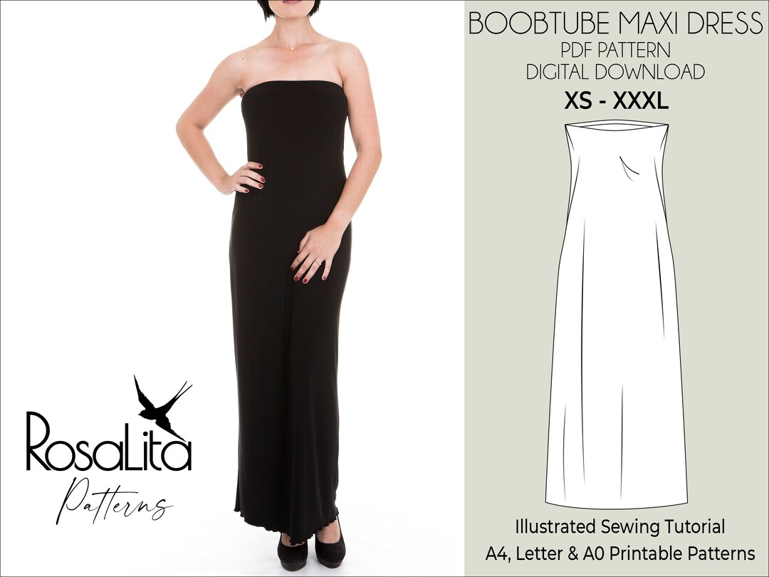 Boobtube Maxi Dress. Digital PDF Sewing Pattern XS-XXXL Easy Beginner ...