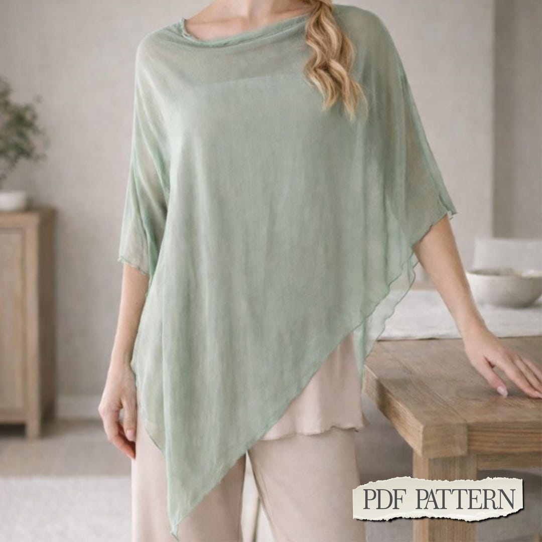 Easy Poncho Sewing Pattern PDF | Free Size Beginner Poncho Pattern ...