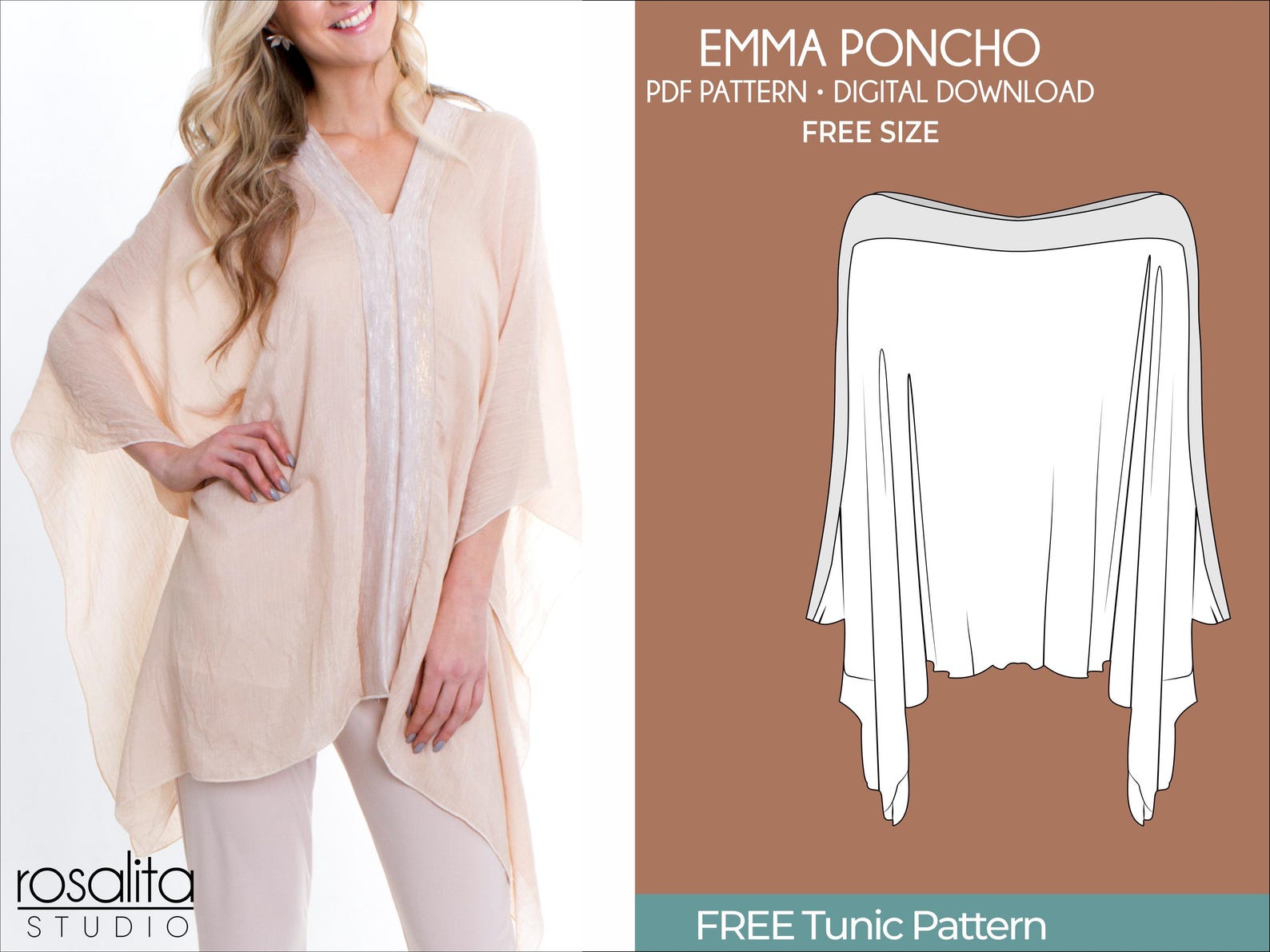 Emma Poncho Sewing Pattern FREE SIZE Easy Beginner-friendly Sewing ...