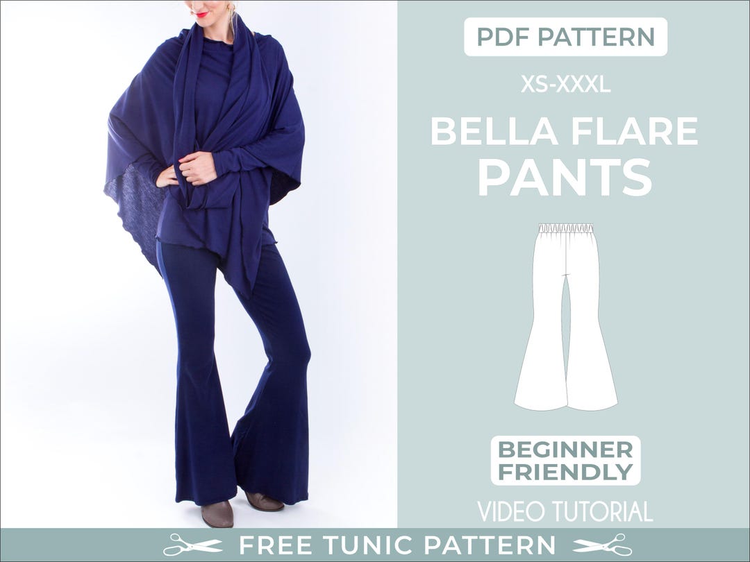 Flare Pants Sewing Pattern - High-waisted With Elasticated Finish. Easy ...