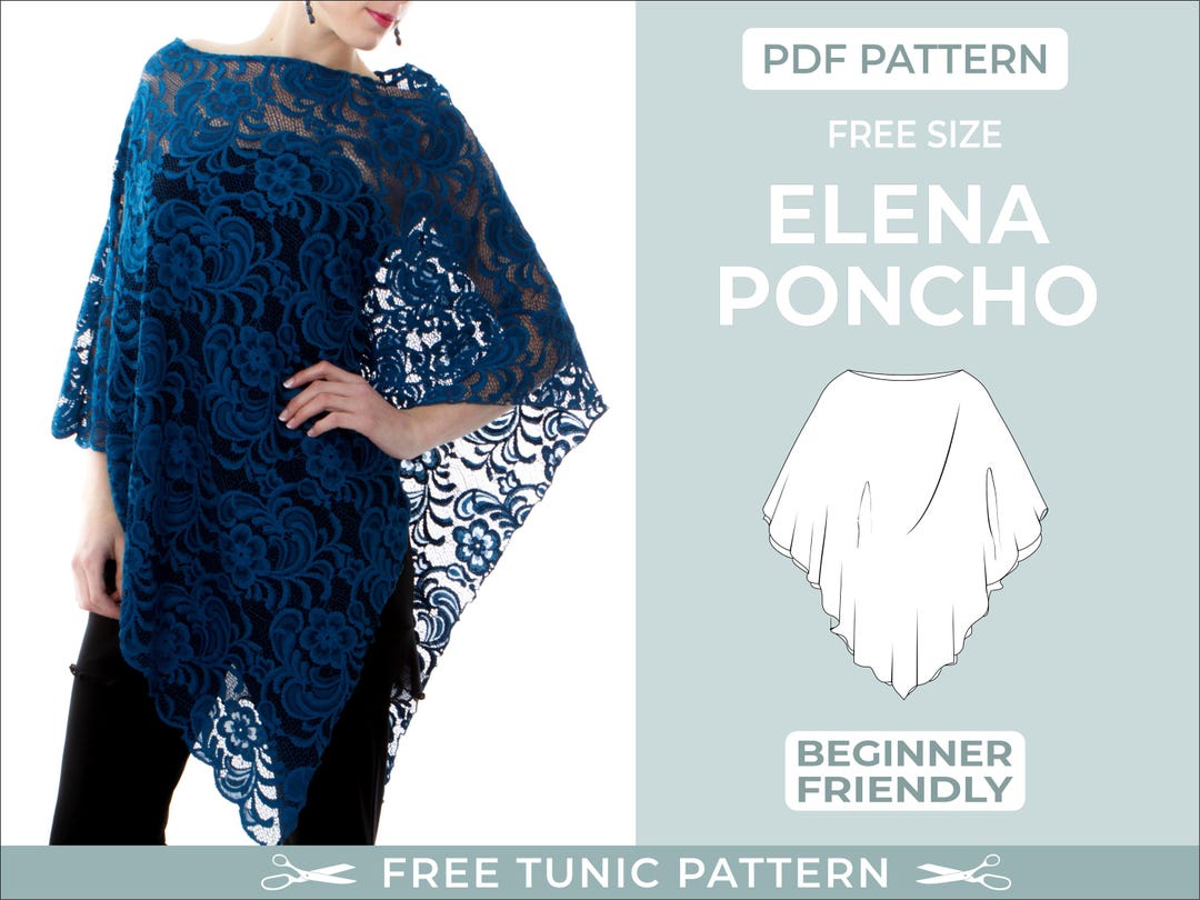 Poncho Digital Sewing Pattern With Tutorial | FREE SIZE | Easy Beginner ...
