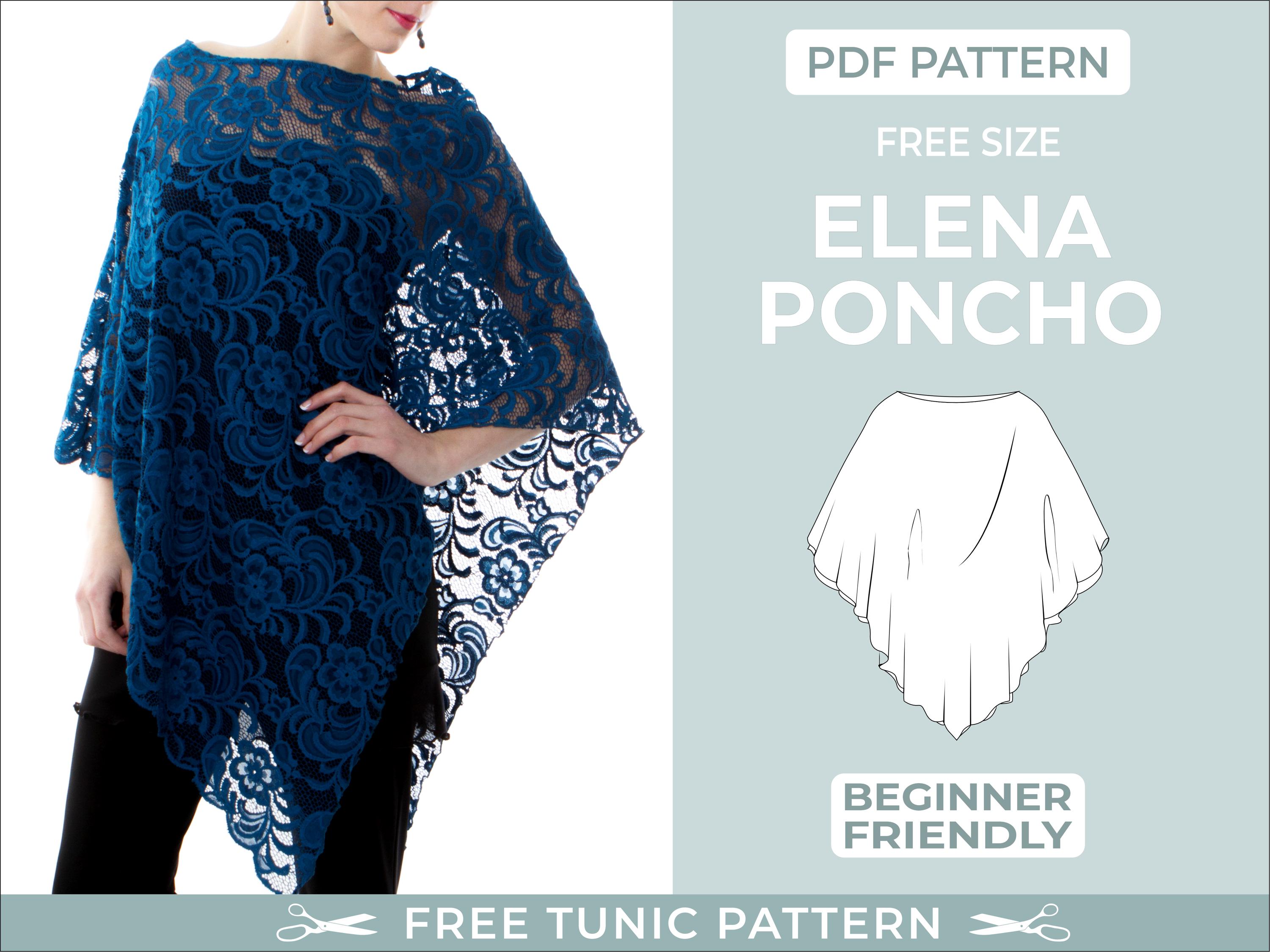 Poncho Digital Sewing Pattern With Tutorial | FREE SIZE | Easy Beginner ...