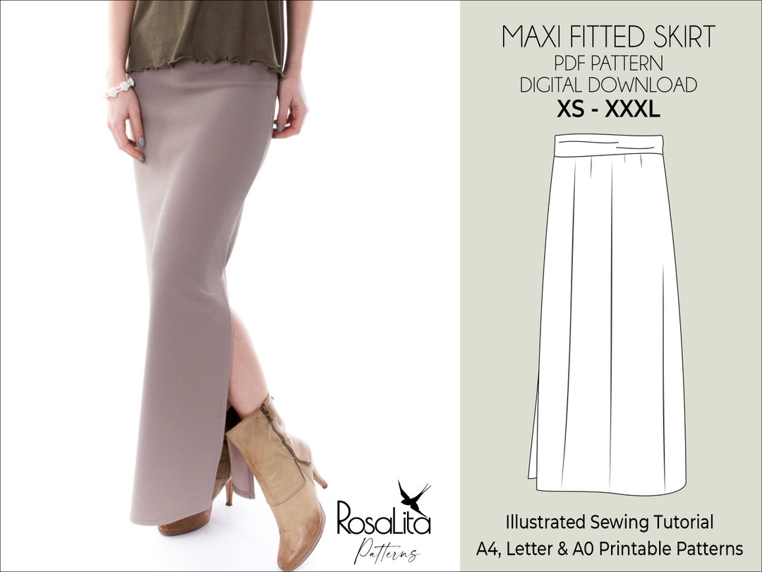 Maxi Fitted Skirt Pattern. PDF Sewing Pattern With Tutorial A-line XS-XXXL Easy Beginner ...