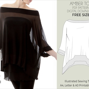 Amber Loose Top Digital PDF Sewing Pattern With Tutorial FREE SIZE Easy ...