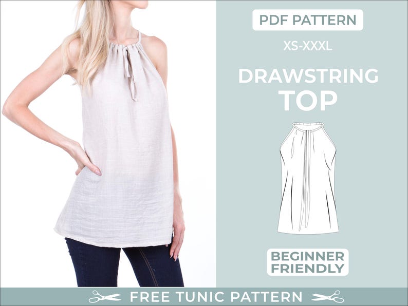 Drawstring Top Sewing Pattern With Tutorial |free Size, XS-XXXL| Easy ...