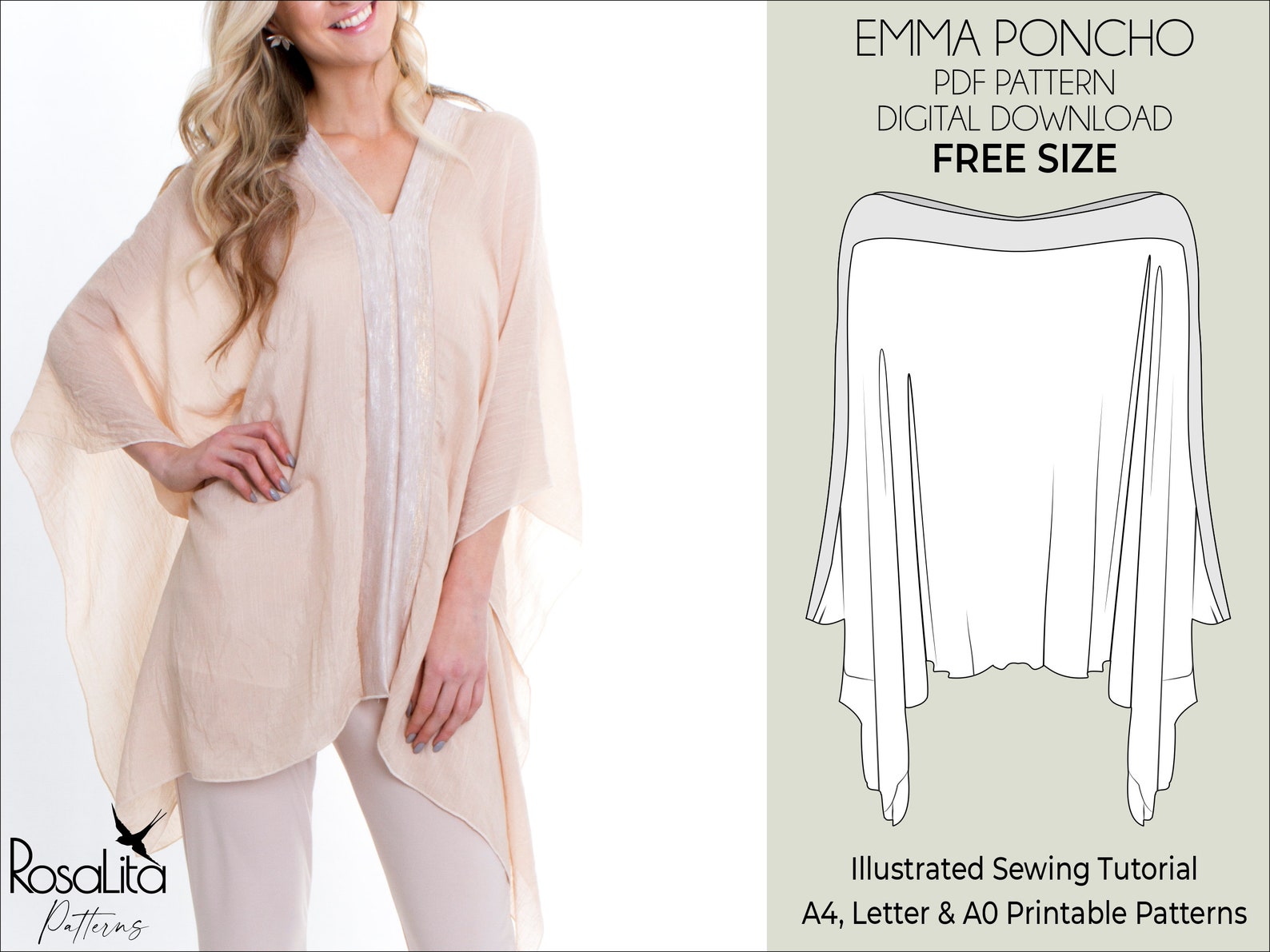 Emma Poncho Digital PDF Sewing Pattern With Tutorial FREE - Etsy UK