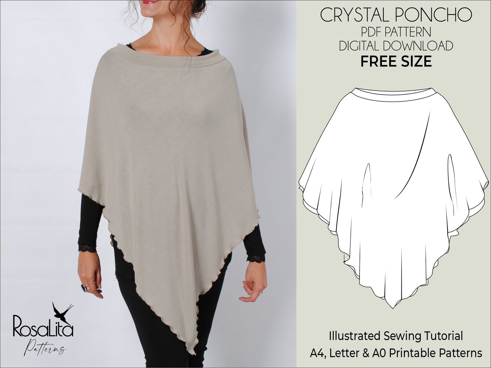 Crystal Poncho Digital PDF Sewing Pattern With Tutorial FREE SIZE Easy ...