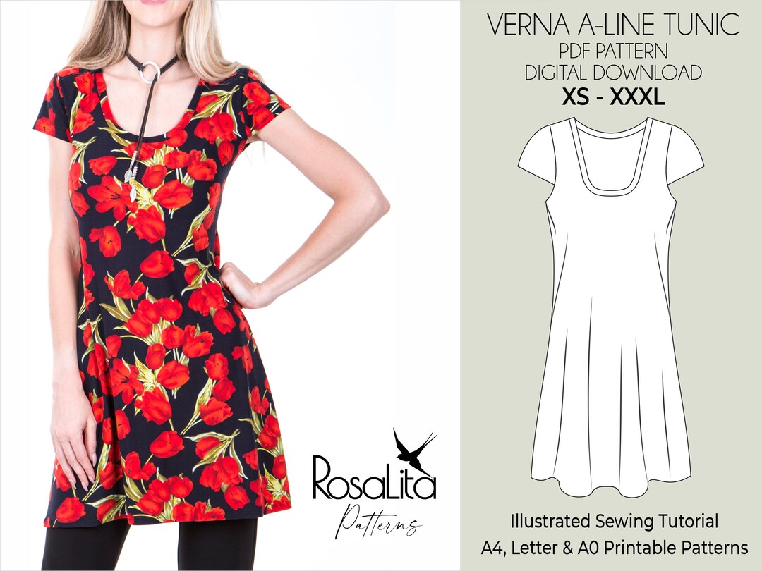 Verna A-line Tunic. Digital PDF Sewing Pattern With Tutorial XS-XXL ...