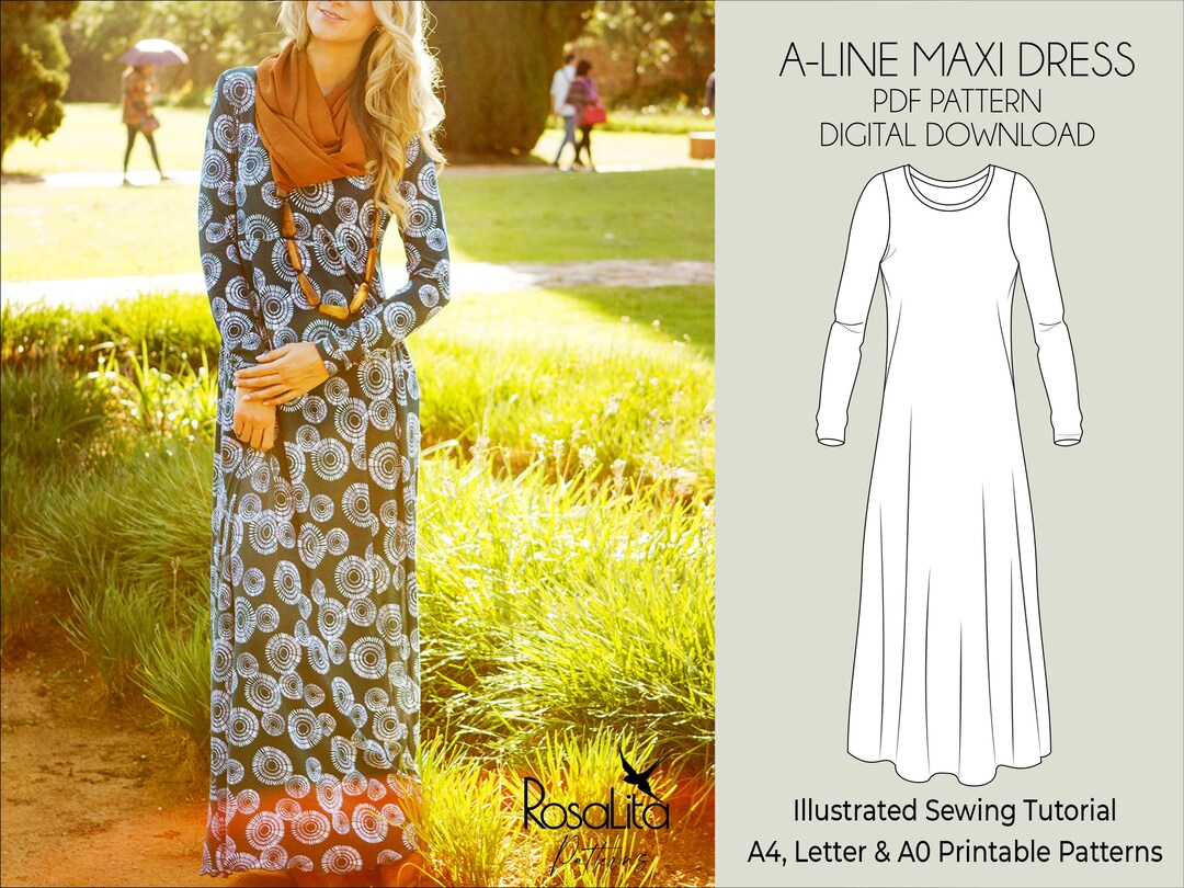 A-line Maxi Dress Digital PDF Sewing Pattern With Tutorial - Etsy UK