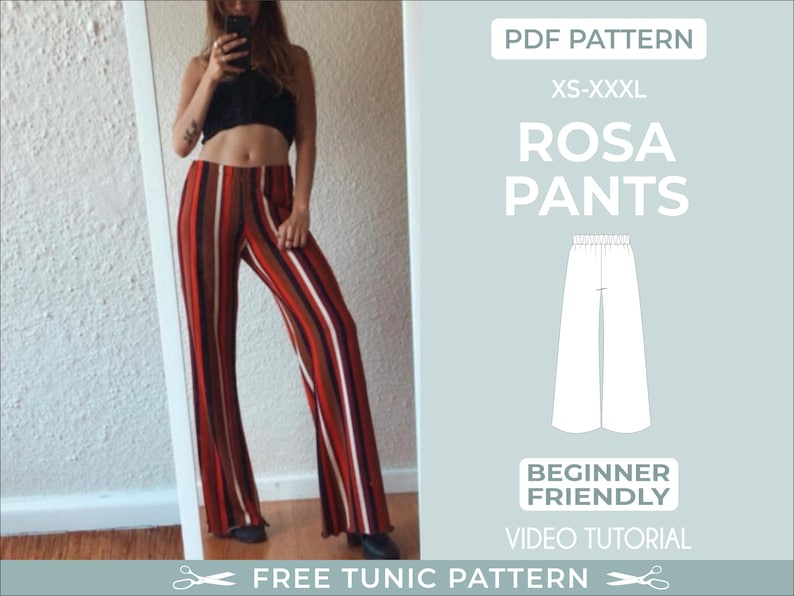 DIY Pants Sewing Pattern Loose Fit Beginner Friendly XS-3XL Instant ...
