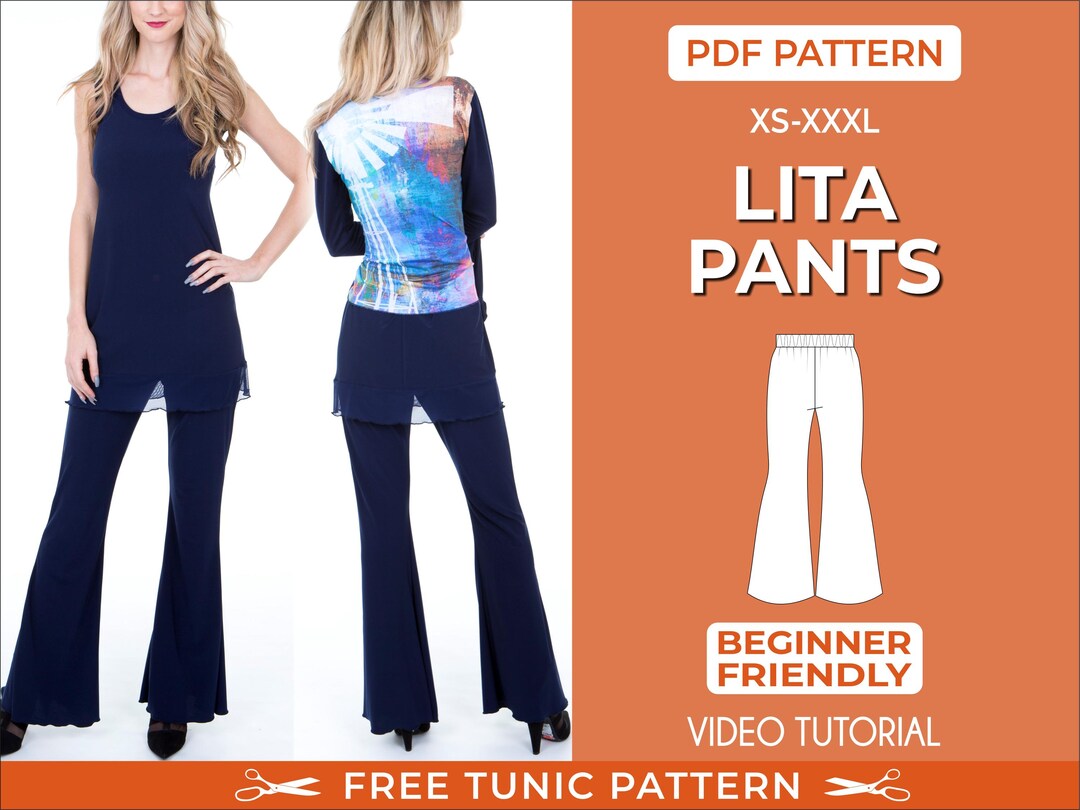 High-waisted Flared Pants Sewing Pattern XS-XXXL Easy Beginner-friendly ...