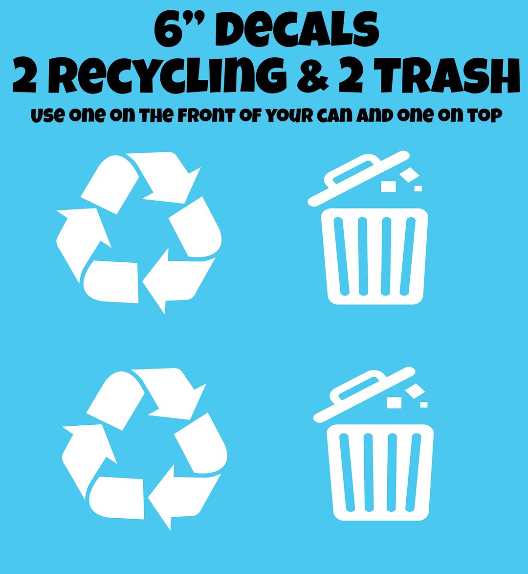 6” Decals 2 Recycling in White & 2 Trash - Etsy