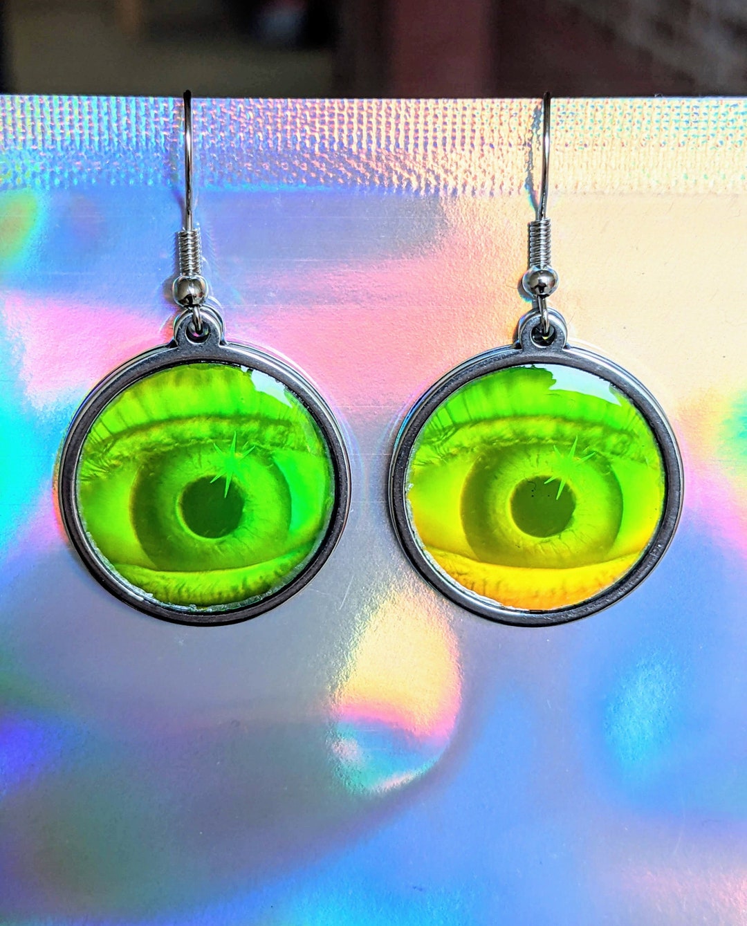 Vintage 1990s Hologram Eye Earrings Psychedelic Rare Optical Illusion ...