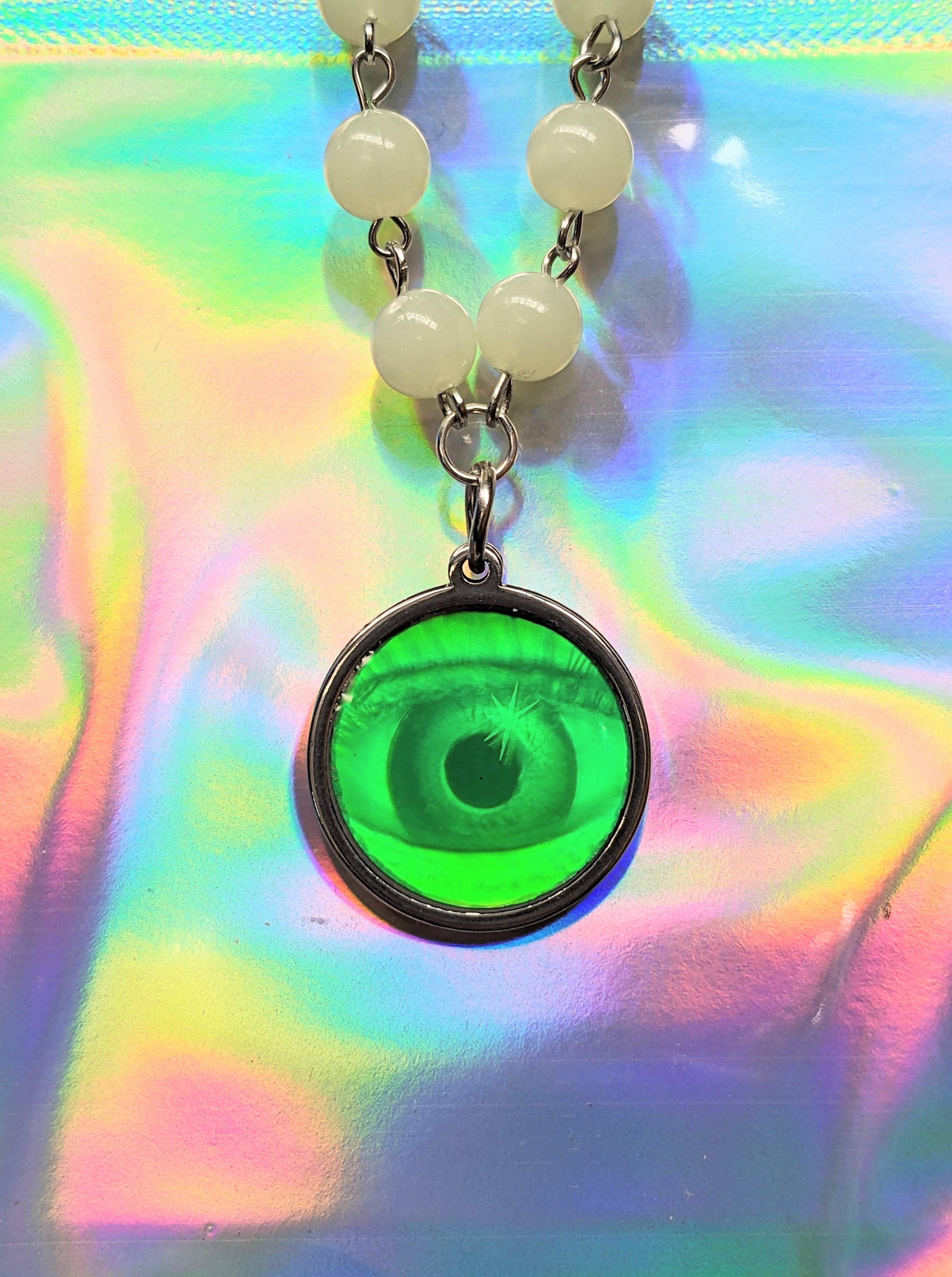 Vintage 1990s Hologram Eye & Glow-in-the-dark Pendant Necklace ...