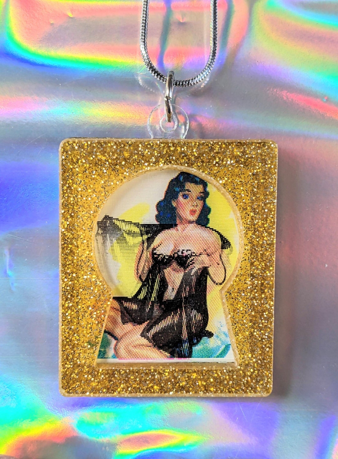 Vintage 1960s Sexy Stripping Brunette Woman Keyhole Peep Risque Pinup Lenticular Vari-vue ...