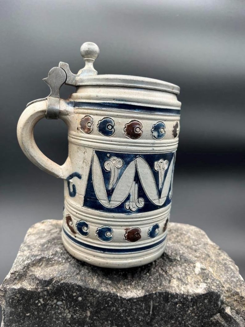 18th Century German Stoneware Beerstein Jug Beer Stein With Pewter Lid ...