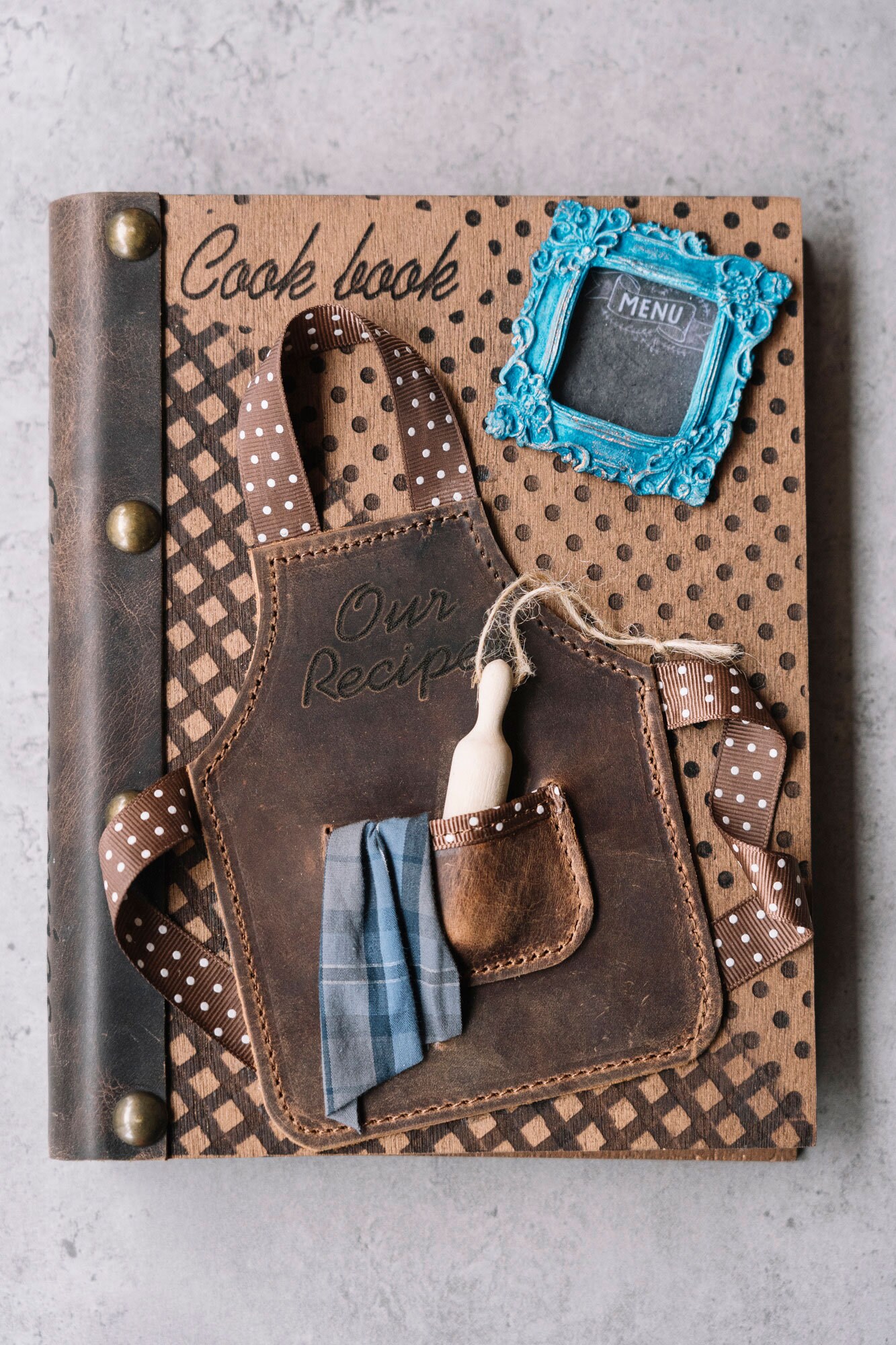 A5 Custom Wooden Leather Recipe Book 3D Vintage Leather Cookbook ...