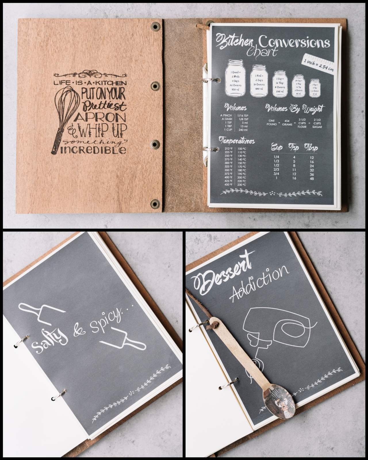 A5 Custom Wooden Leather Recipe Book 3D Vintage Leather Cookbook ...