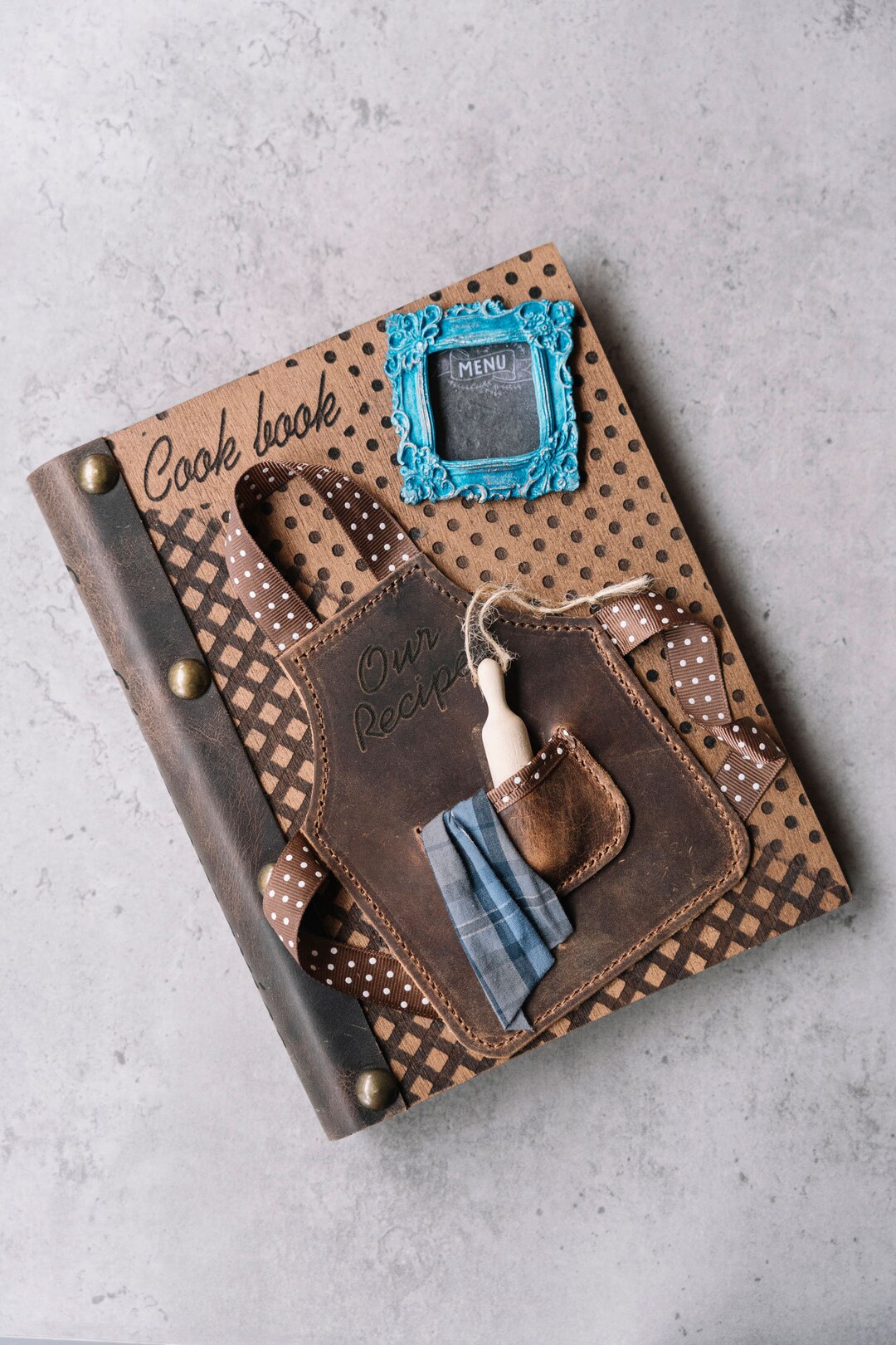 A5 Custom Wooden Leather Recipe Book 3D Vintage Leather Cookbook ...