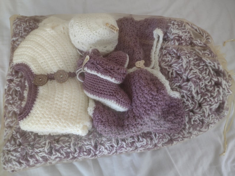Handmade Dusky Pink and Cream Crochet Baby Gift Set, Shawl and Clothes ...