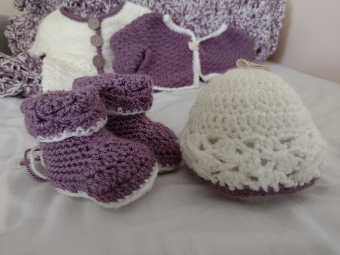 Handmade Dusky Pink and Cream Crochet Baby Gift Set, Shawl and Clothes ...