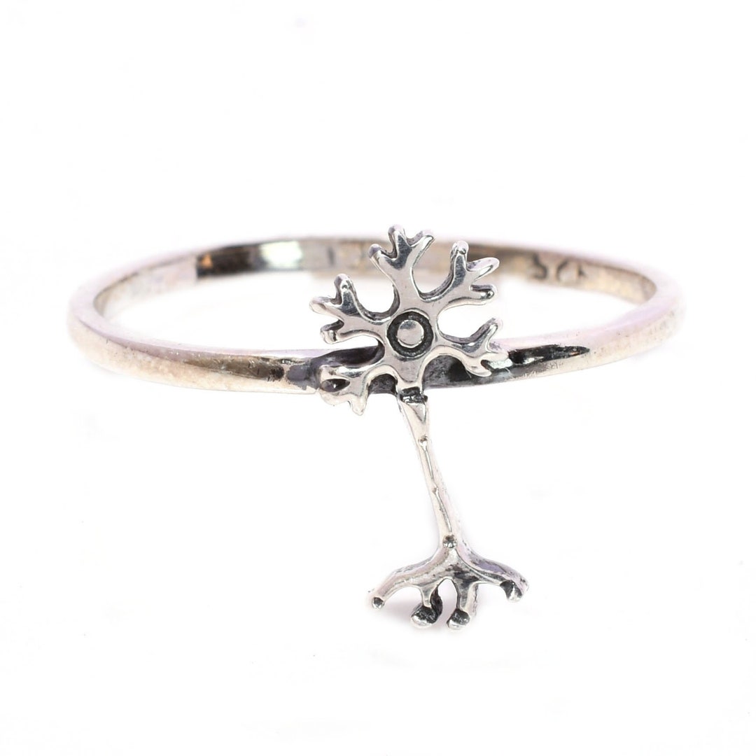 Tiny Neuron Cell Stud Sterling Silver Ring , Nerve Cells Ring , Brain ...