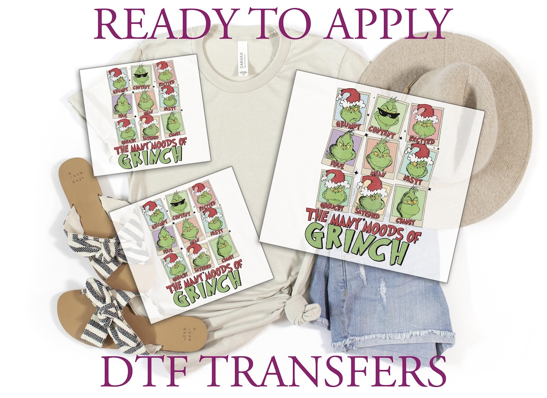 Moods of Grinch Christmas DTF Decal Transfer - Ready to Press - Transfers for Shirts - Funny ...