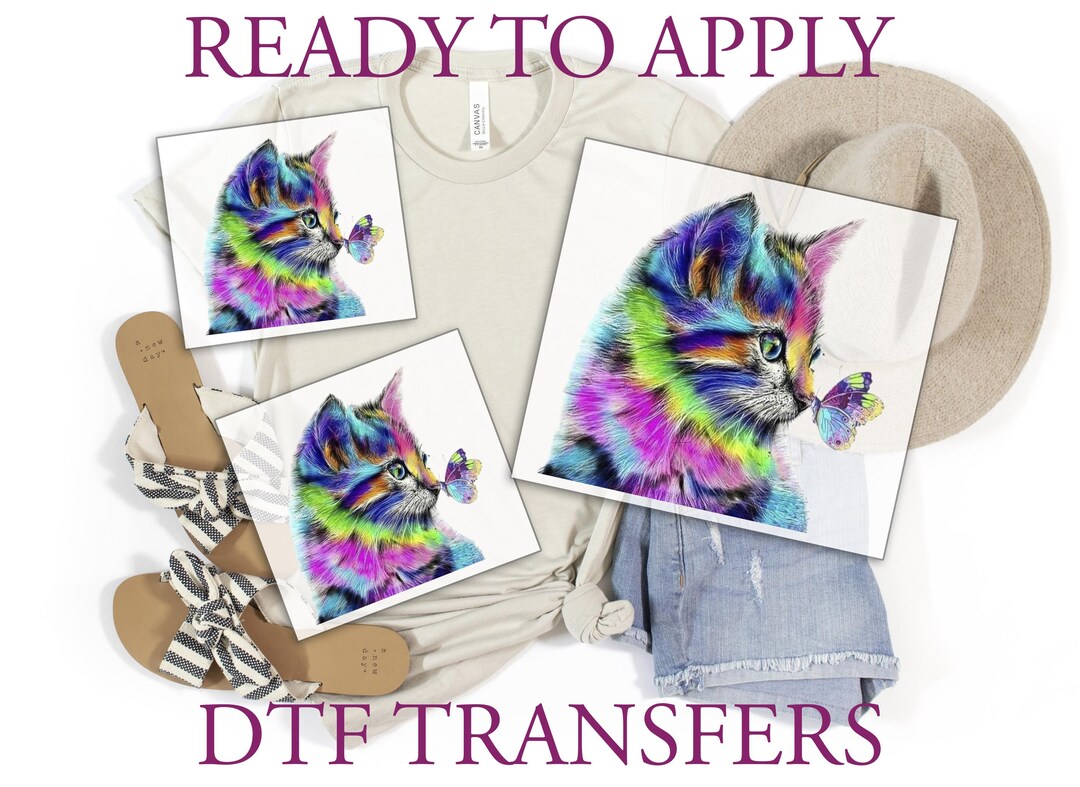 Colorful Cat DTF Decal Transfer - Ready to Press - Transfers for Shirts ...