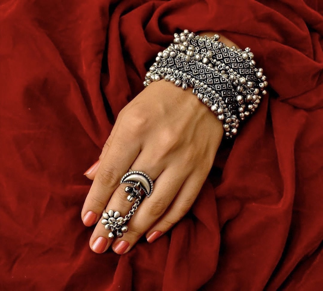 Pair of Ghungroo Bracelet With Ring , Ghungroo Indian Jewelry, Oxidised ...