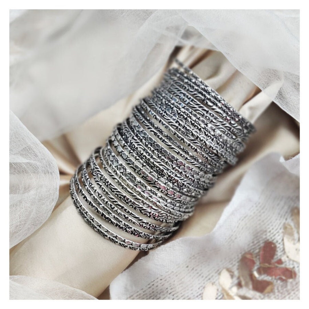 Bangle Set, Ghungroo Indian Jewelry, Oxidised German Silver Bangle Set, Silver Oxidised Bangles ...