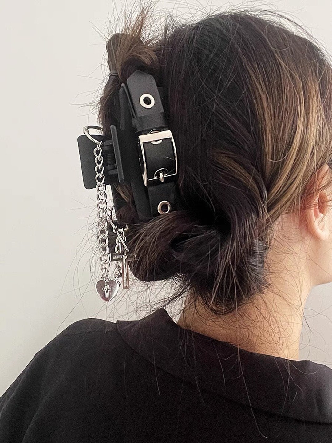 Gothic Hair Clip, Wednesday Style Hair Claw, Belt Hair Claw, Chain ...